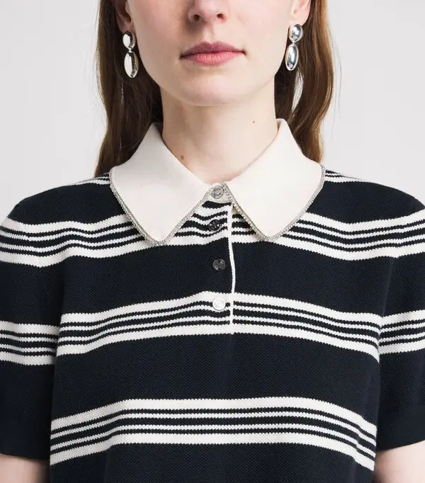 Maje Embellished Stripe Polo Shirt - Beige