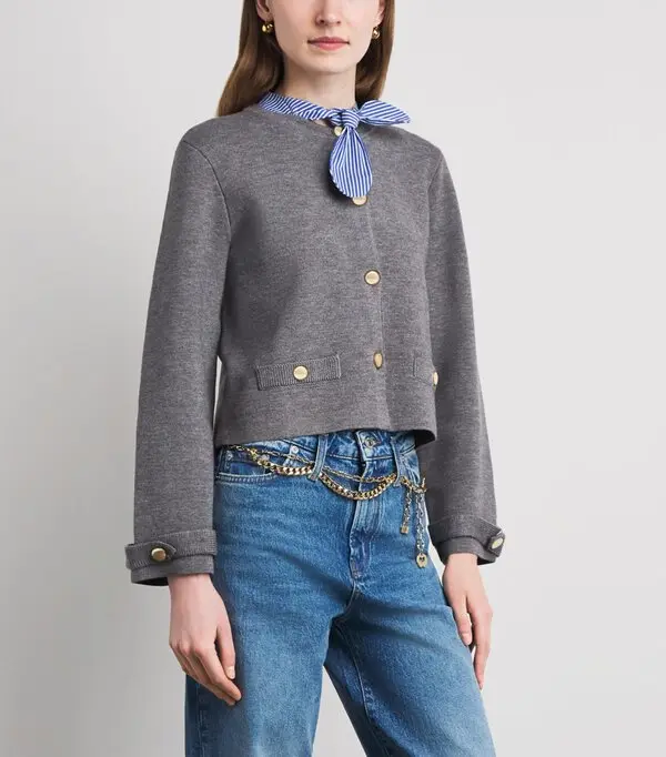 Maje Detachable Collar Cropped Cardigan