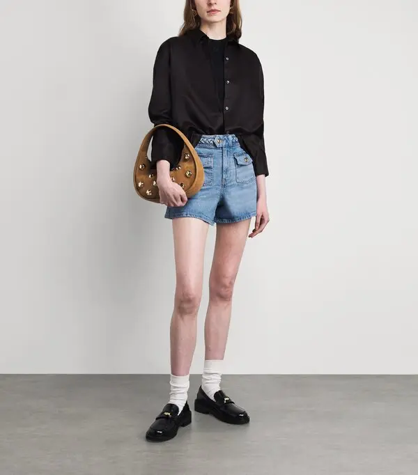 Maje Braided Flared Denim Shorts