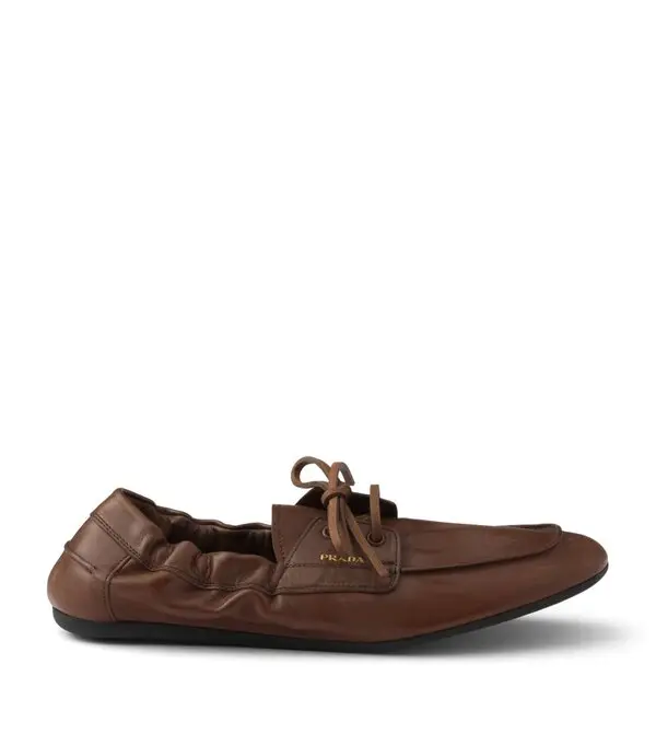 Prada Antiqued Leather Shuffle Loafers - Brown
