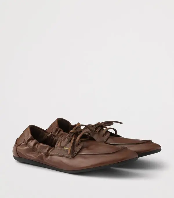 Prada Antiqued Leather Shuffle Loafers - Brown