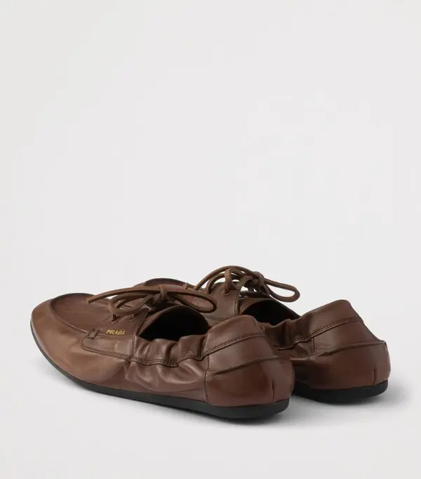 Prada Antiqued Leather Shuffle Loafers - Brown