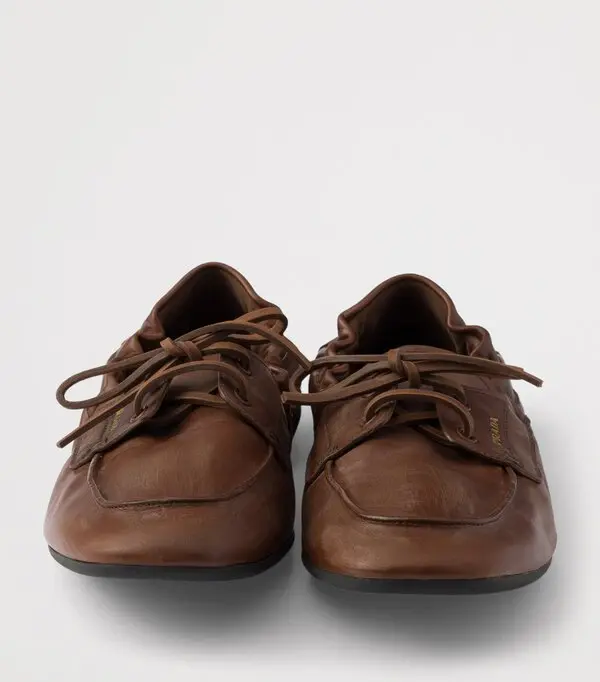 Prada Antiqued Leather Shuffle Loafers - Brown