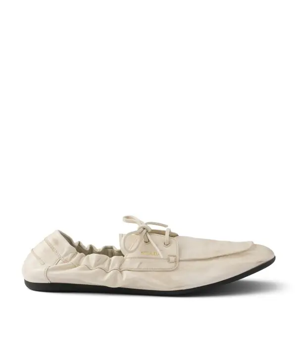 Prada Antiqued Leather Shuffle Loafers - Neutral