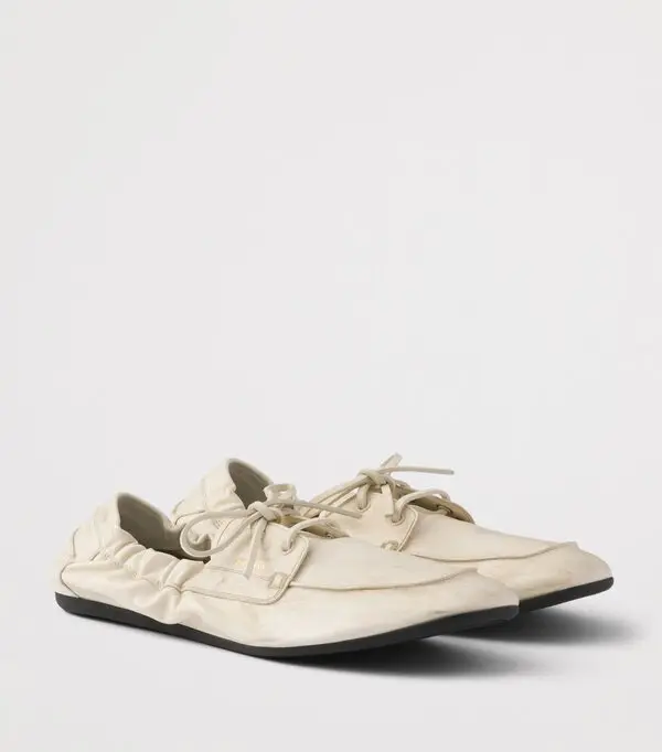 Prada Antiqued Leather Shuffle Loafers - Neutral