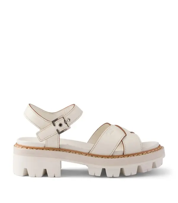 Prada Lambskin Platform Sandals 55 - Neutral