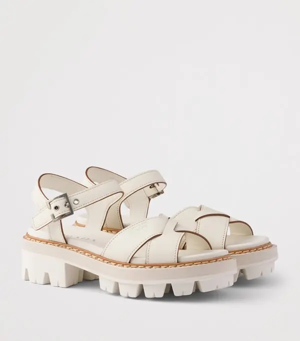 Prada Lambskin Platform Sandals 55 - Neutral