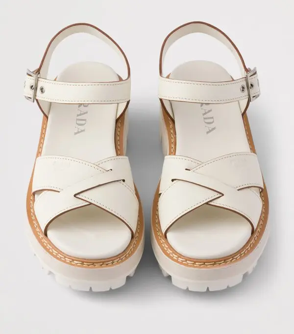Prada Lambskin Platform Sandals 55 - Neutral