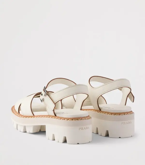 Prada Lambskin Platform Sandals 55 - Neutral