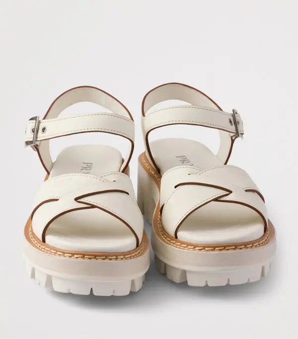 Prada Lambskin Platform Sandals 55 - Neutral