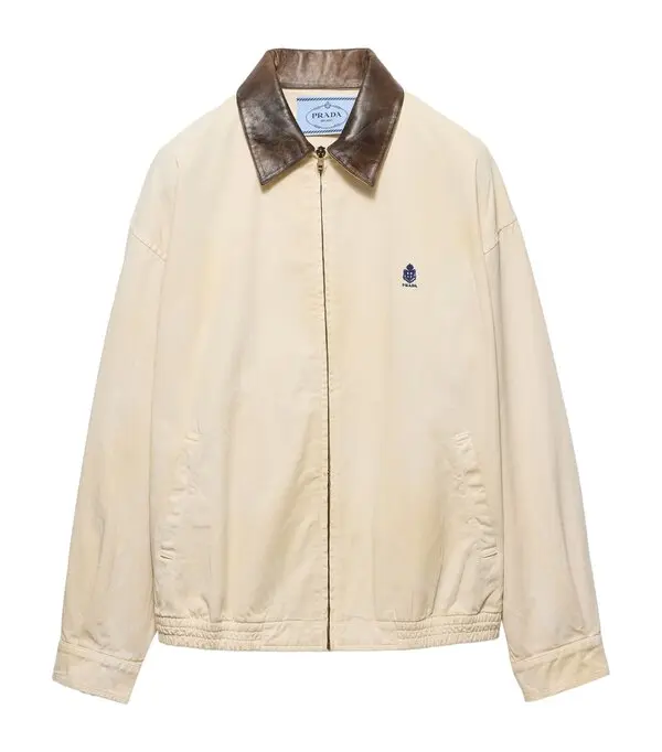 Prada Leather-trim Canvas Bomber Jacket - Neutral