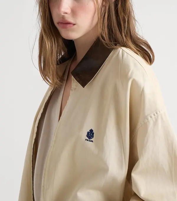 Prada Leather-trim Canvas Bomber Jacket - Neutral