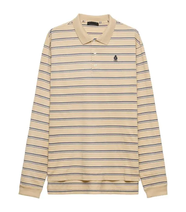 Prada Cotton Piqué Stripe Slim Long-sleeve Polo Shirt - Neutral