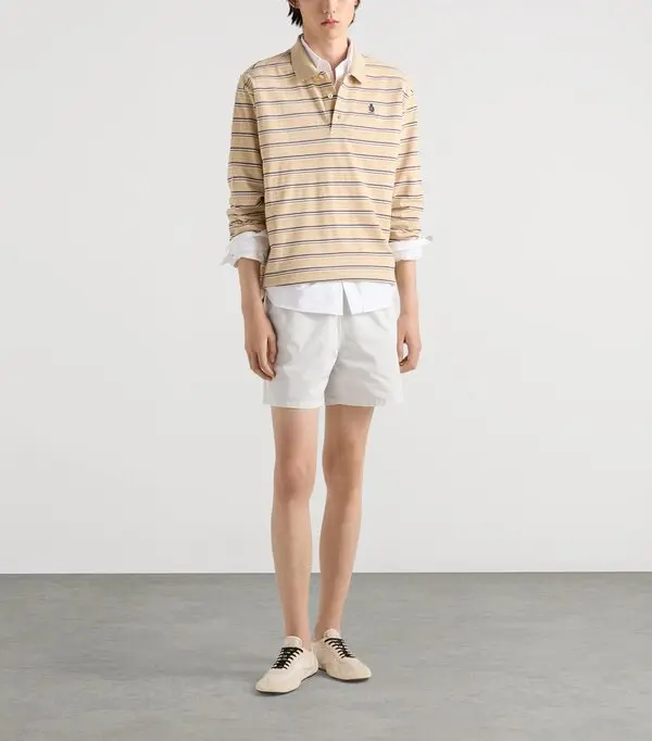 Prada Cotton Piqué Stripe Slim Long-sleeve Polo Shirt - Neutral