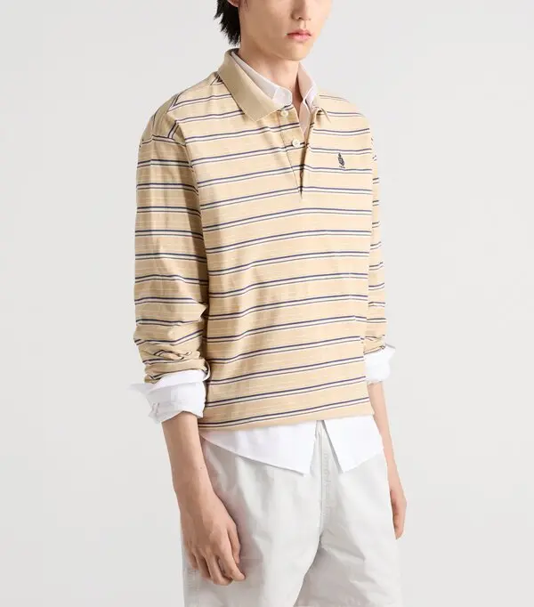 Prada Cotton Piqué Stripe Slim Long-sleeve Polo Shirt - Neutral