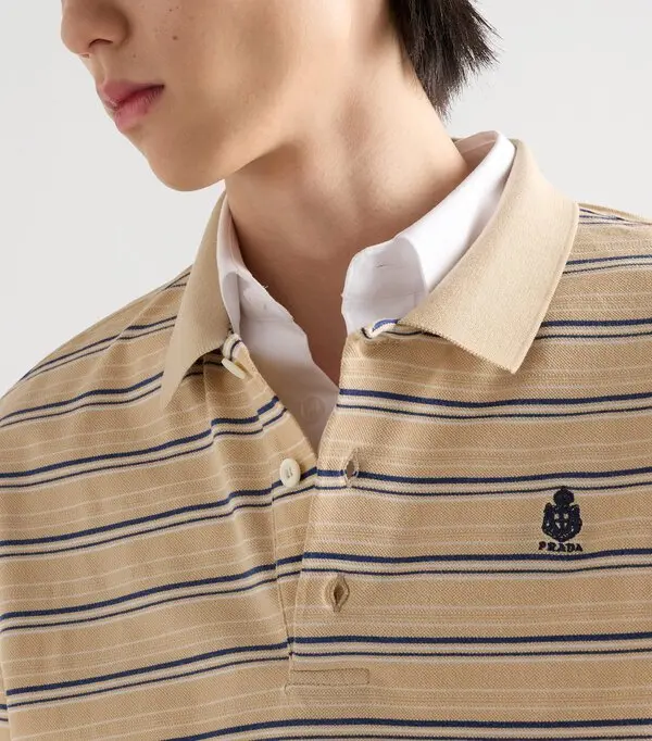 Prada Cotton Piqué Stripe Slim Long-sleeve Polo Shirt - Neutral