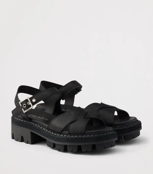 Prada Lambskin Platform Sandals 55 - Black