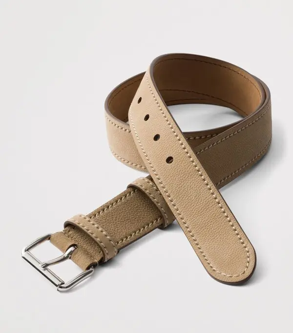Prada Nubuck Leather Belt With Silver-tone Buckle