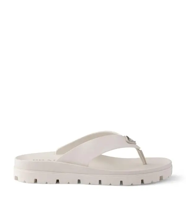 Prada Rubber Logo Thong Sandals - Neutral