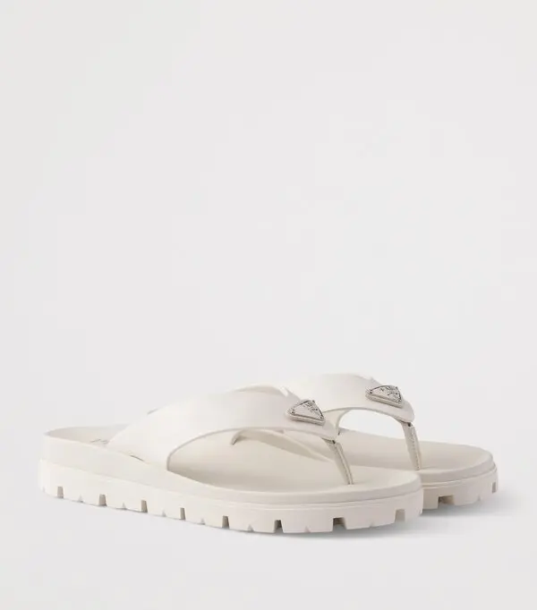 Prada Rubber Logo Thong Sandals - Neutral
