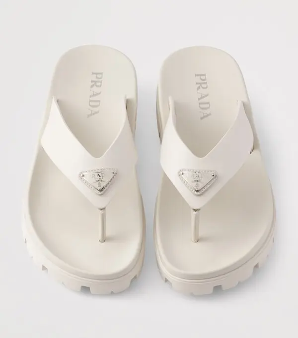 Prada Rubber Logo Thong Sandals - Neutral