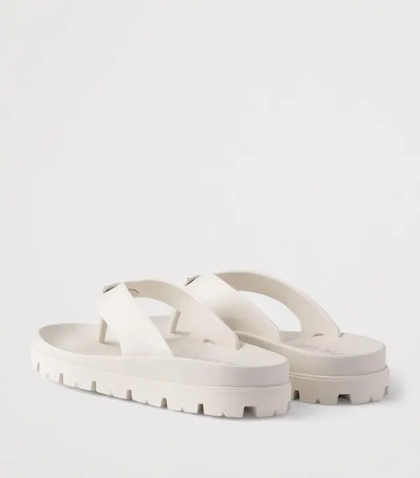 Prada Rubber Logo Thong Sandals - Neutral