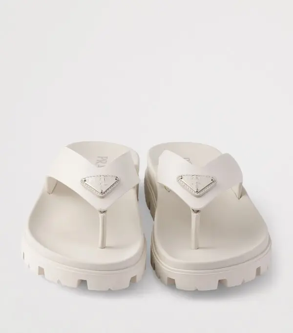 Prada Rubber Logo Thong Sandals - Neutral