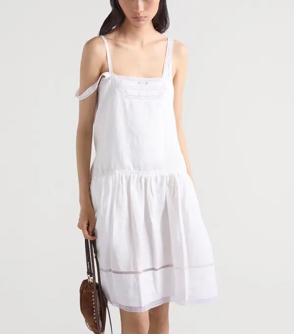 Prada Linen Embroidered Mini Dress