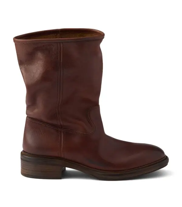 Prada Leather Vintage-effect Mid-calf Boots - Brown