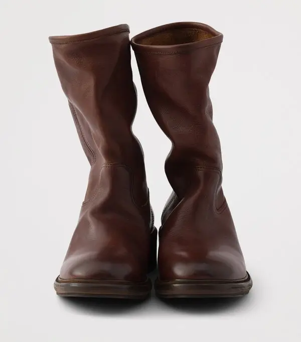 Prada Leather Vintage-effect Mid-calf Boots - Brown