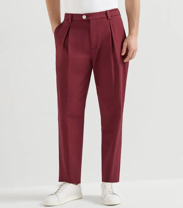 Brunello Cucinelli Stretch-cotton Pleated Trousers