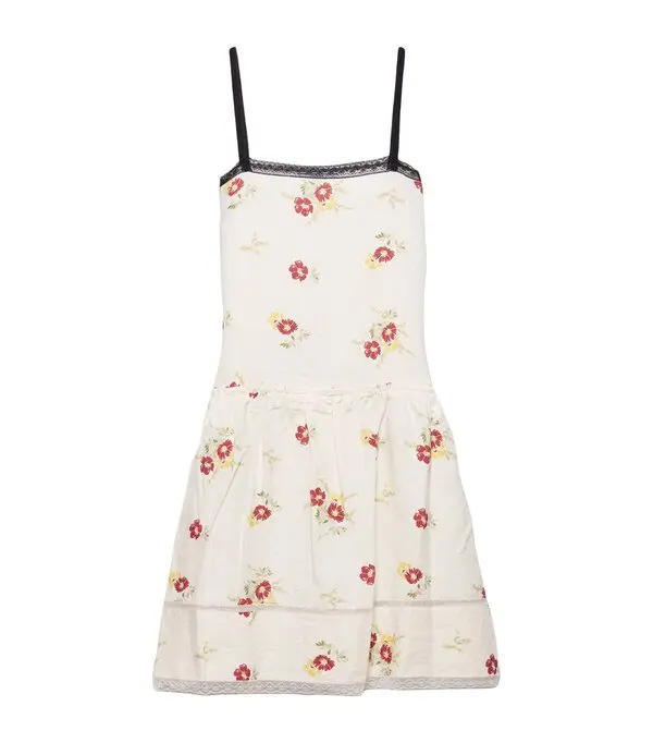 Prada Linen Floral Mini Dress - Red