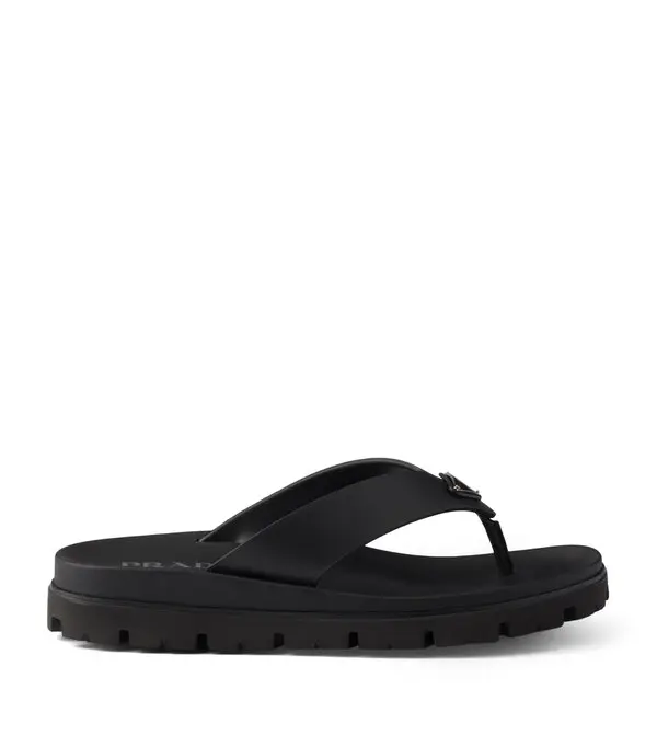Prada Rubber Logo Thong Sandals - Black