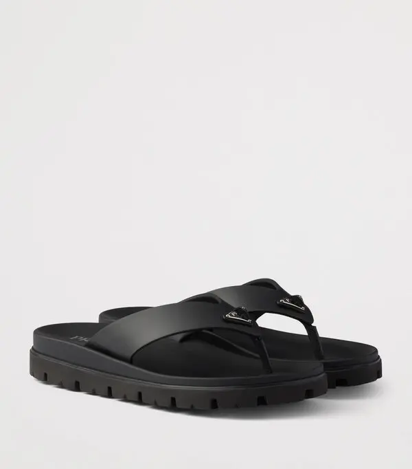Prada Rubber Logo Thong Sandals - Black