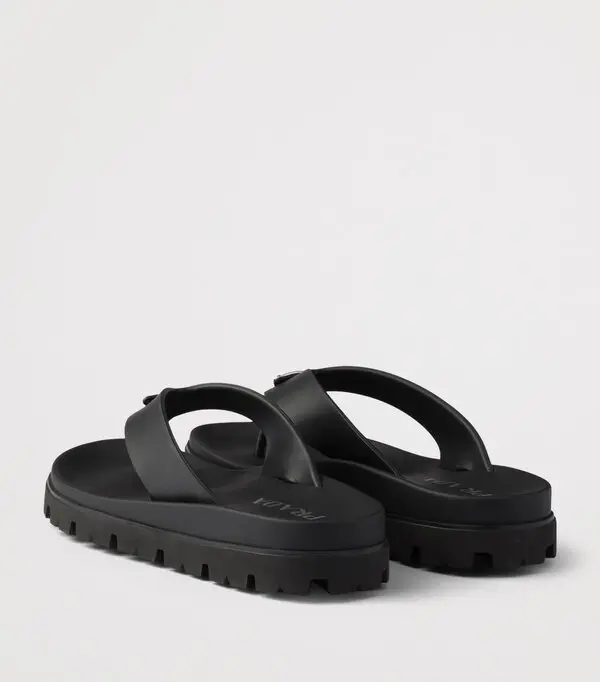Prada Rubber Logo Thong Sandals - Black