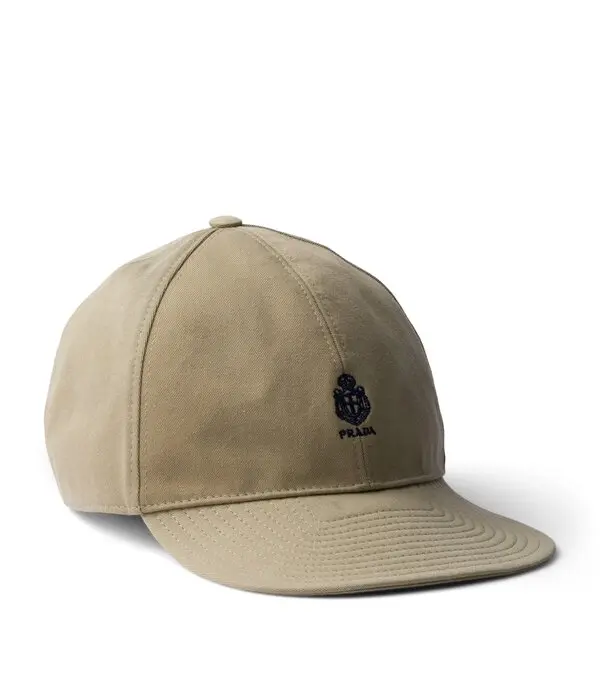Prada Cotton Gabardine Baseball Cap With Embroidered Logo - Neutral