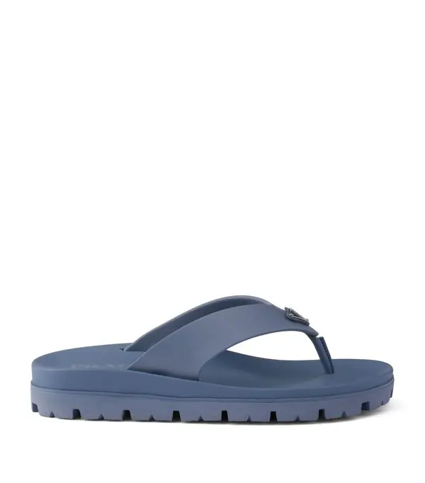 Prada Rubber Logo Thong Sandals - Blue