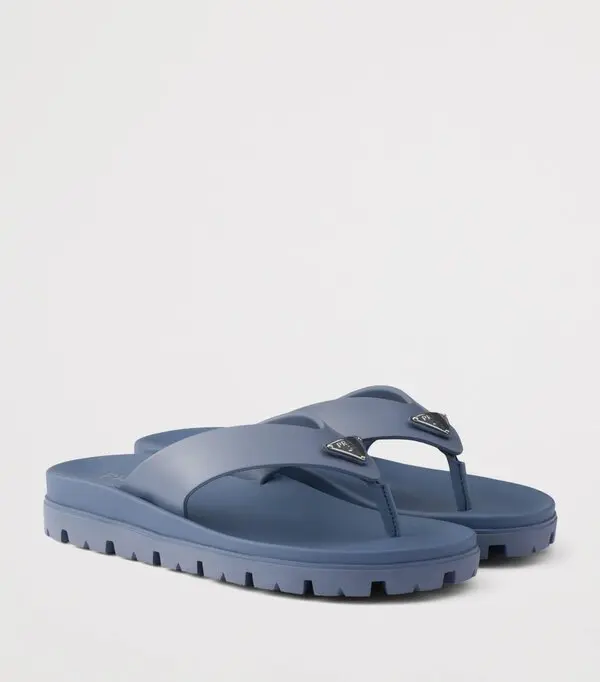 Prada Rubber Logo Thong Sandals - Blue