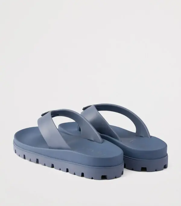 Prada Rubber Logo Thong Sandals - Blue