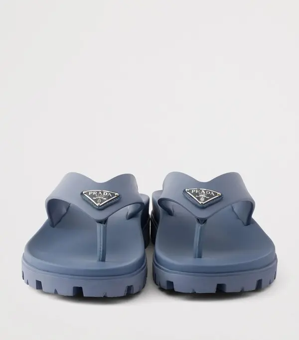 Prada Rubber Logo Thong Sandals - Blue