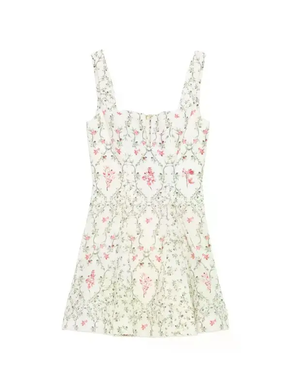 Agua Bendita Floral-print Mini Dress - Neutrals