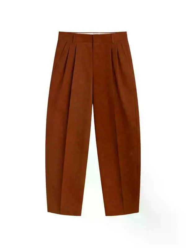 A PAPER KID Pleated Linen Trousers - Brown