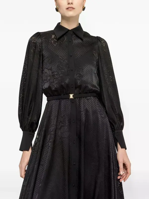 NISSA Belted Midi Shirt Dress - Black
