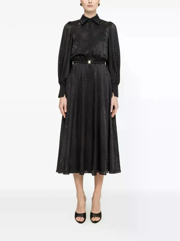NISSA Belted Midi Shirt Dress - Black