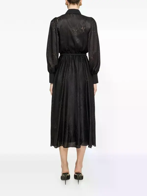NISSA Belted Midi Shirt Dress - Black