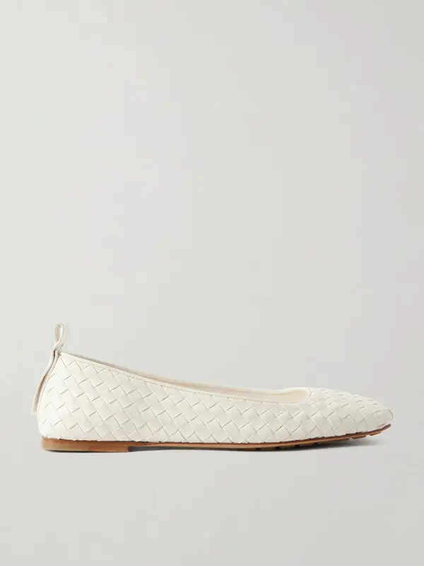 Bottega Veneta Charlotte Intrecciato Leather Ballet Flats - White