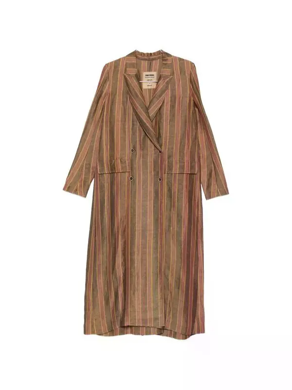 UMA WANG Camelot Striped Double-breasted Coat - Brown