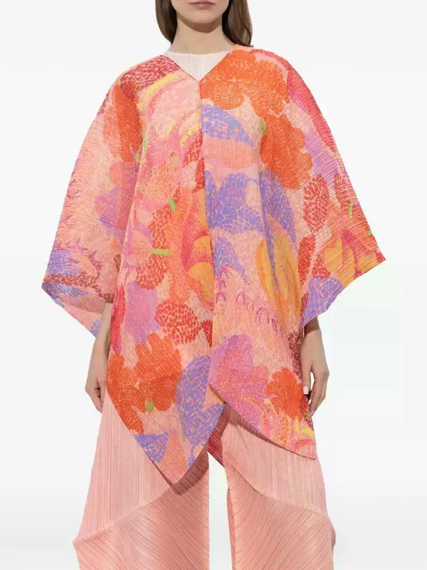 Issey Miyake Pleated Floral Poncho - Pink
