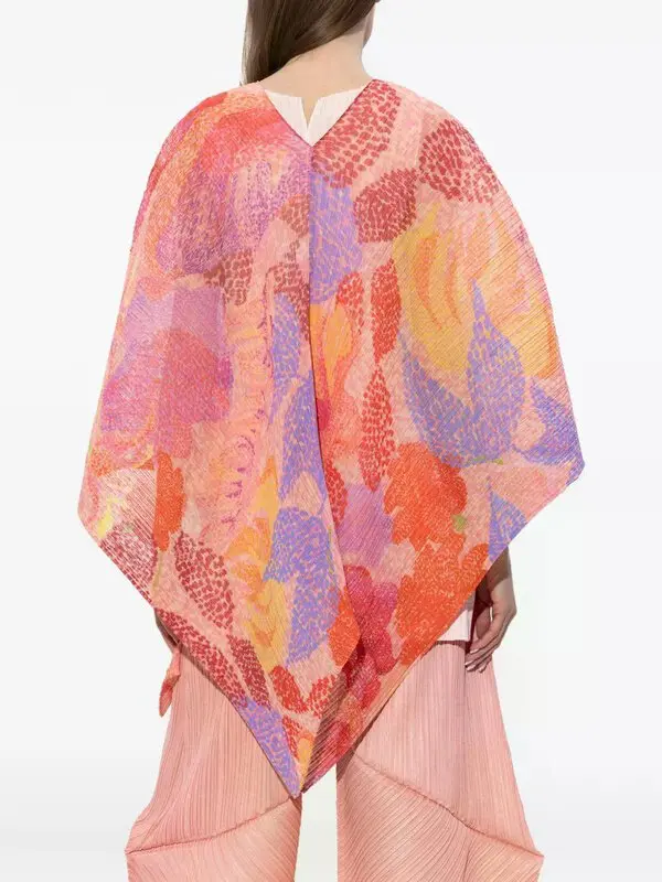 Issey Miyake Pleated Floral Poncho - Pink