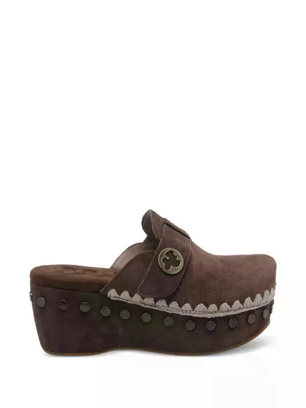 Mou Round-toe Studded Clogs - Brown